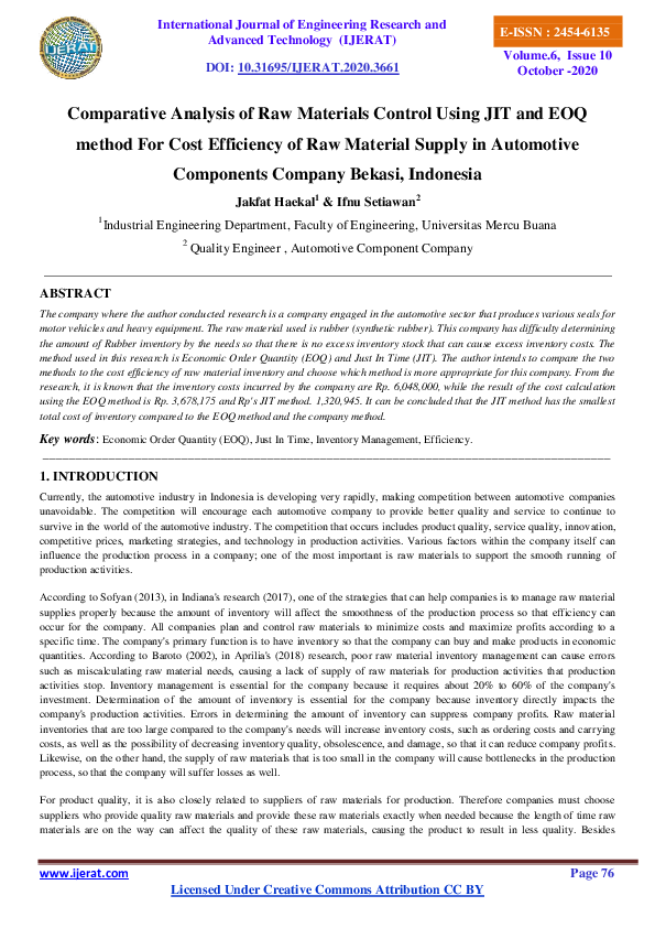 (PDF) Comparative Analysis of Raw Materials Control Using JIT and EOQ ...