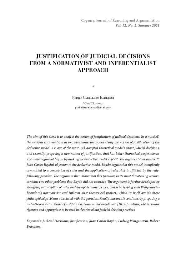 (PDF) JUSTIFICATION OF JUDICIAL DECISIONS FROM A NORMATIVIST AND ...