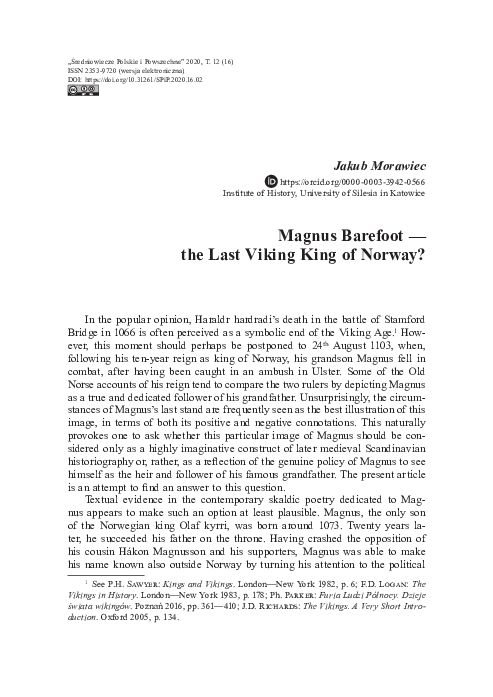 (PDF) Magnus Barefoot - the Last Viking King of Norway?