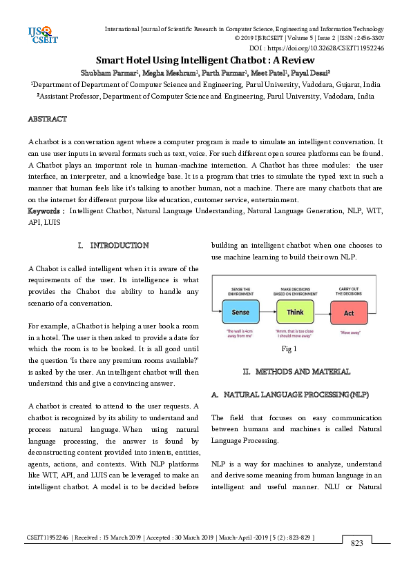 (PDF) Smart Hotel Using Intelligent Chatbot : A Review