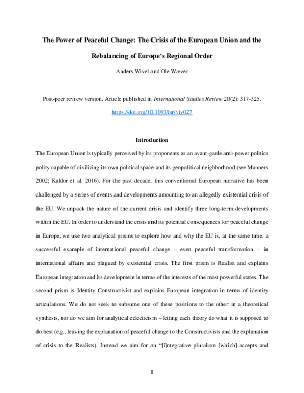 (PDF) The Power of Peaceful Change : The Crisis of the European Union ...