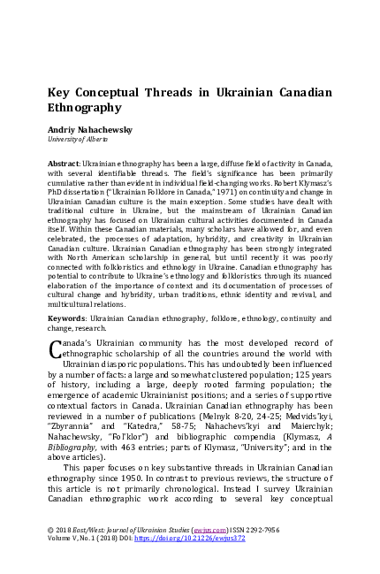 (PDF) Key Conceptual Threads in Ukrainian Canadian Ethnography