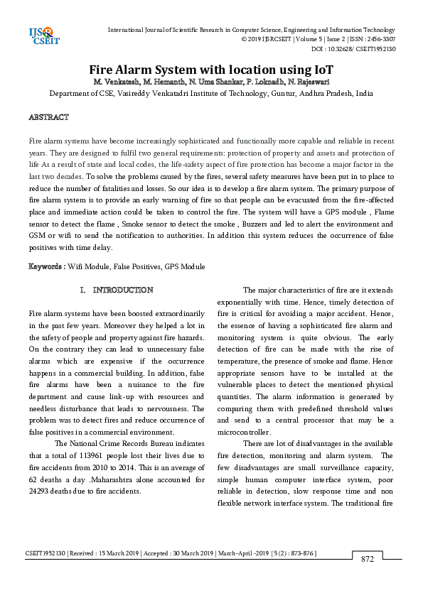 (PDF) Fire Alarm System with location using IoT