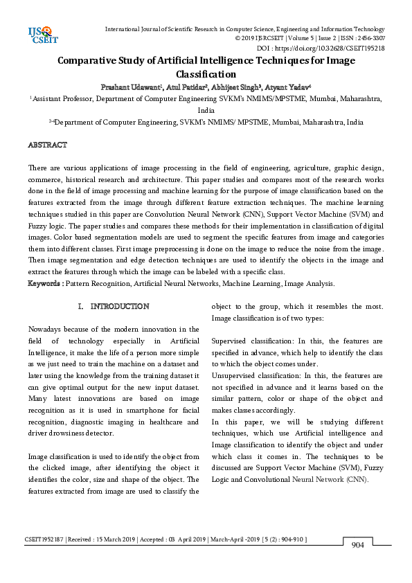 (PDF) Comparative Study of Artificial Intelligence Techniques for Image ...