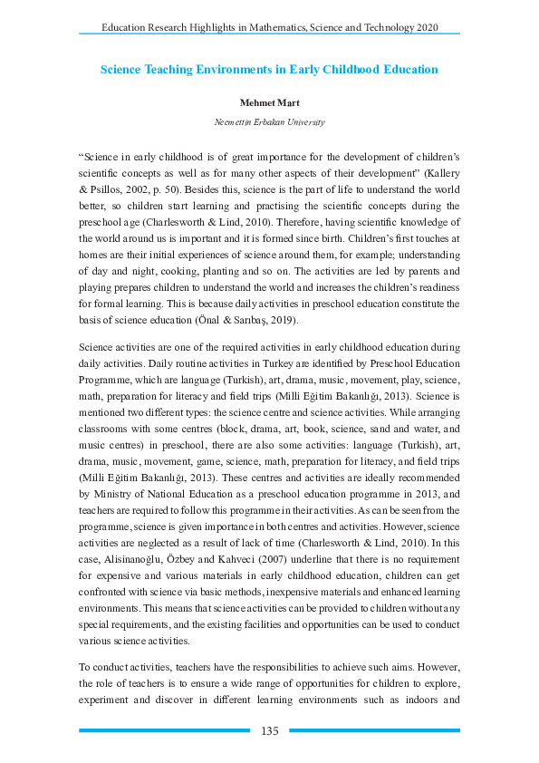 (PDF) Science Teaching Environments in Early Childhood Education