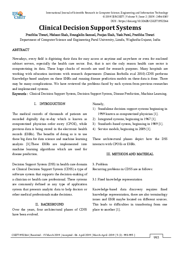 (PDF) Clinical Decision Support Systems