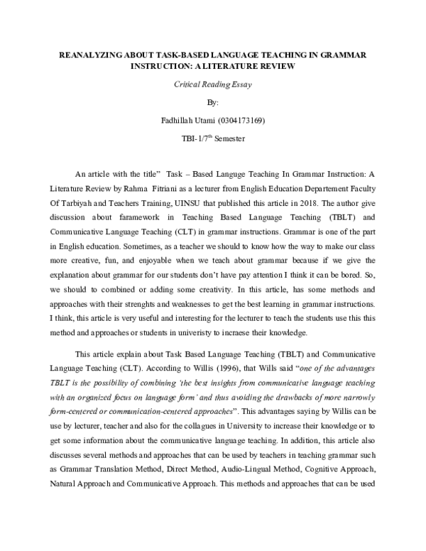 Doc Reanalyzing About Task Based Language Teaching In Grammar