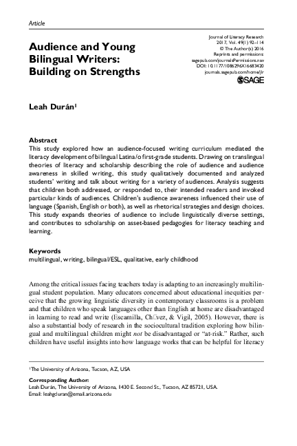 (PDF) Audience and Young Bilingual Writers: Building on Strengths