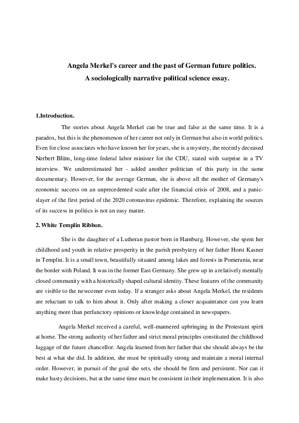 (PDF) Angela Merkel's career and the past of German future politics. A ...