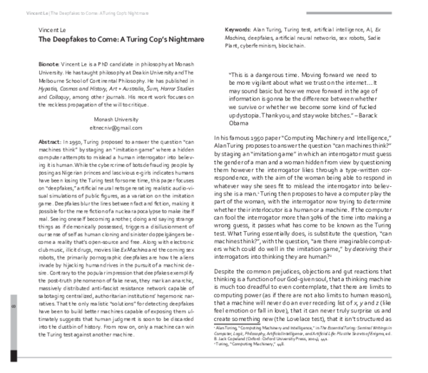 (PDF) The Deepfakes to Come: A Turing Cop's Nightmare