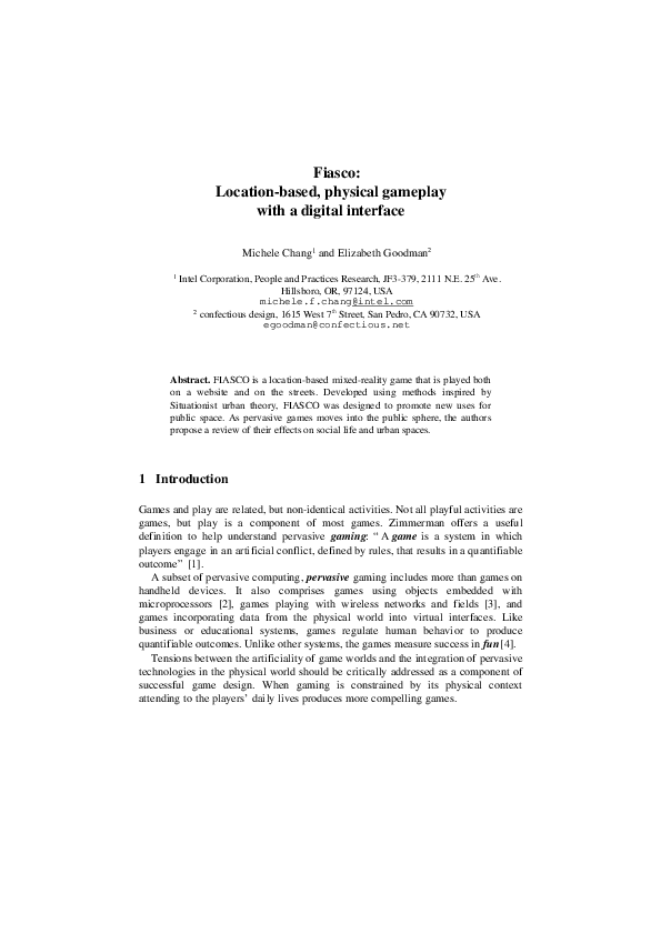 (PDF) Fiasco: Location-based, physical gameplay with a digital interface