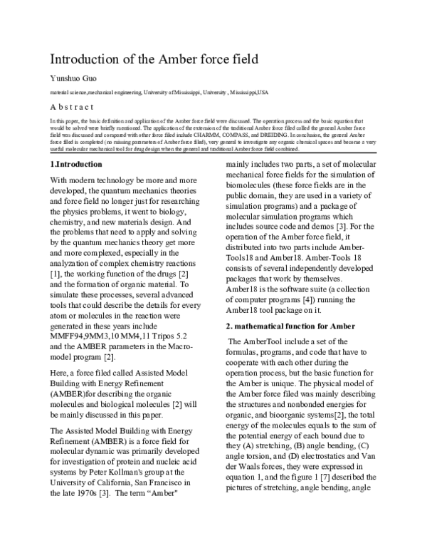 (DOC) Introduction of the Amber force field