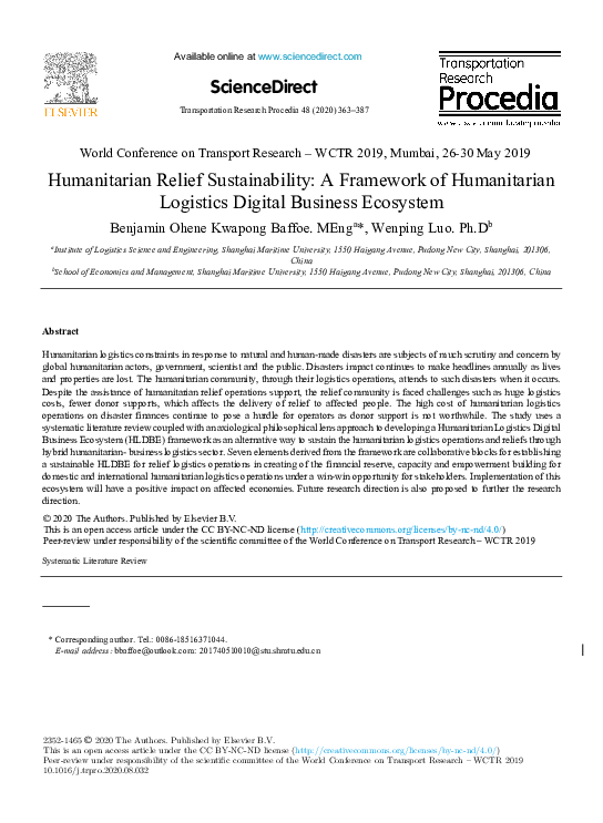 (PDF) Humanitarian Relief Sustainability: A Framework of Humanitarian ...