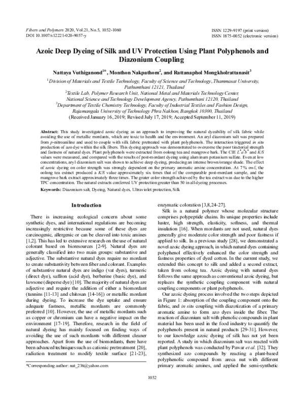 (PDF) Azoic Deep Dyeing of Silk and UV Protection Using Plant ...