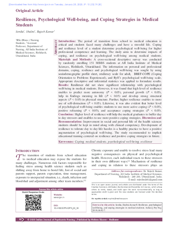 (PDF) Resilience, Psychological Well-being, and Coping Strategies in ...