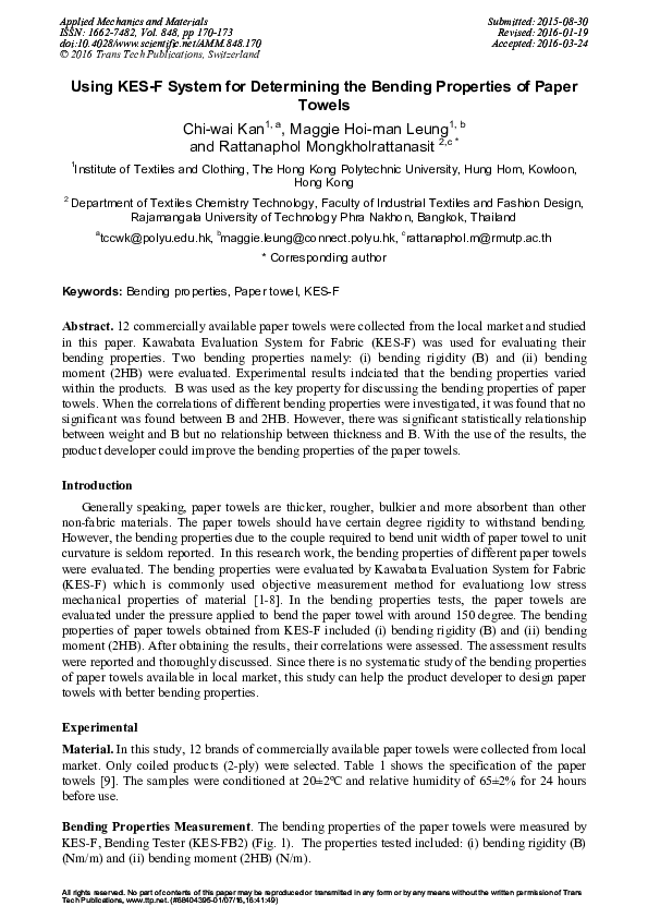 (PDF) Using KES-F System for Determining the Bending Properties of ...