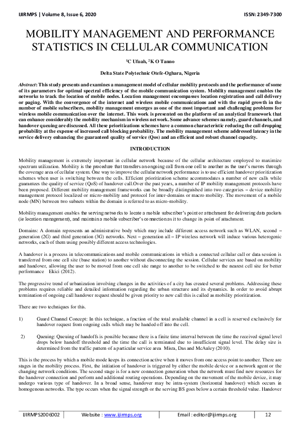 (PDF) Mobility Management and Performance Statistics in Cellular ...