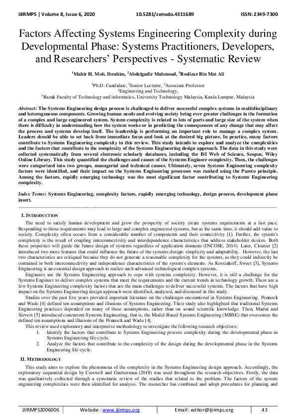 (PDF) Factors Affecting Systems Engineering Complexity During ...