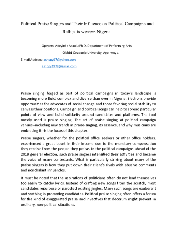 (DOC) Political Praise Singers and Their Influence on Political ...