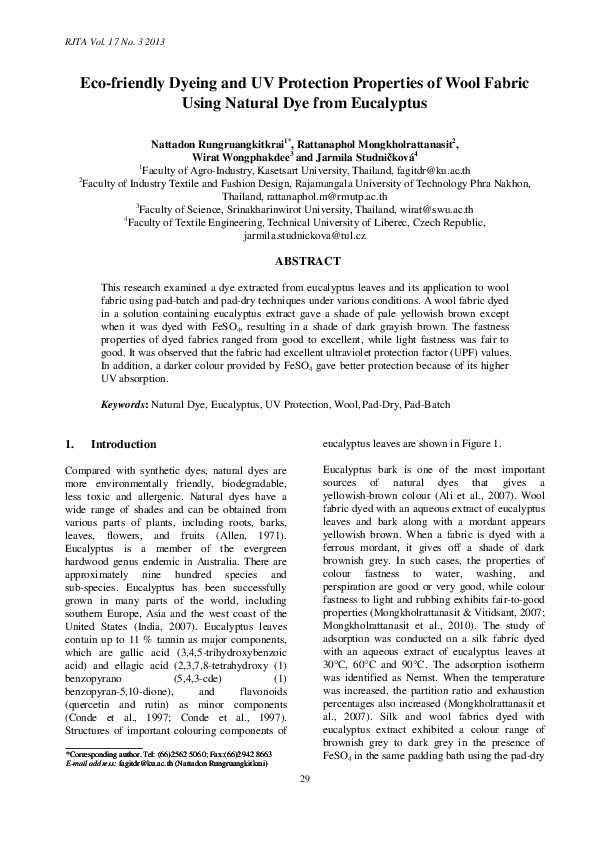 (PDF) Dyeing Wool with Eucalyptus: UV Protection & Fastness