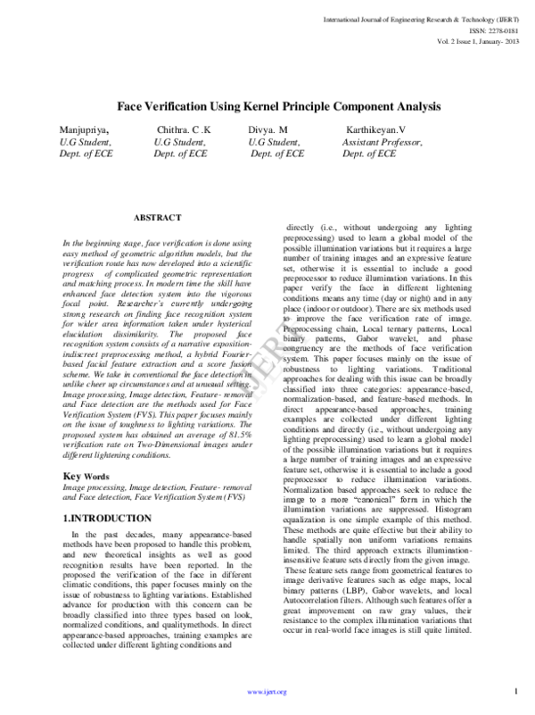 (PDF) IJERT-Face Verification Using Kernel Principle Component Analysis