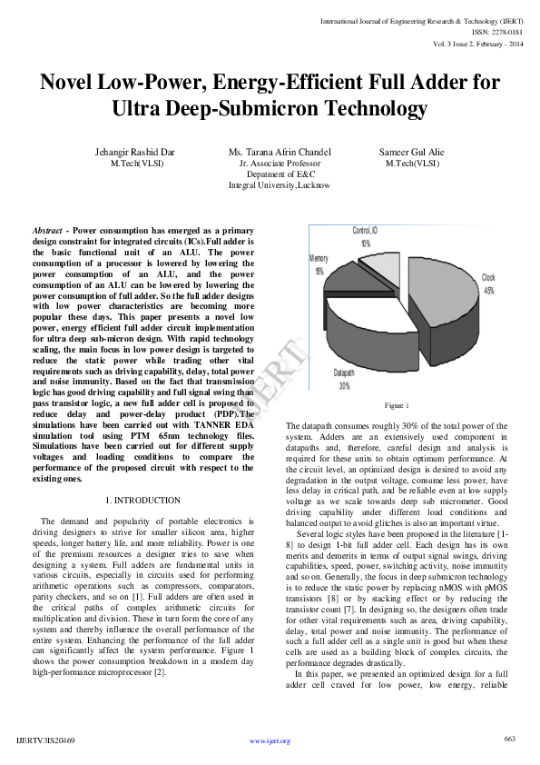 Pdf Low Power Full Adder For Deep Submicron Design