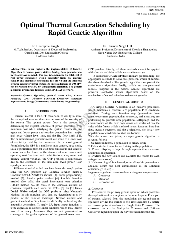 (PDF) IJERT-Optimal Thermal Generation Scheduling by Rapid Genetic ... (PDF) IJERT-Optimal Thermal Generation Scheduling by Rapid Genetic ...