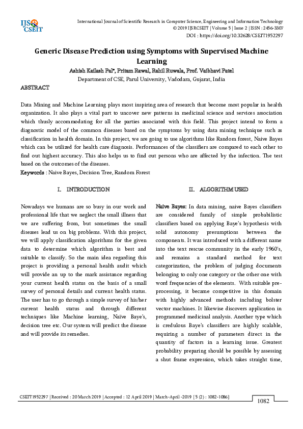 (PDF) Generic Disease Prediction using Symptoms with Supervised Machine ...