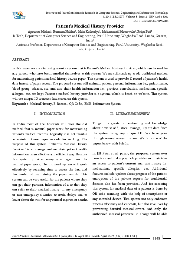 (PDF) Patient's Medical History Provider