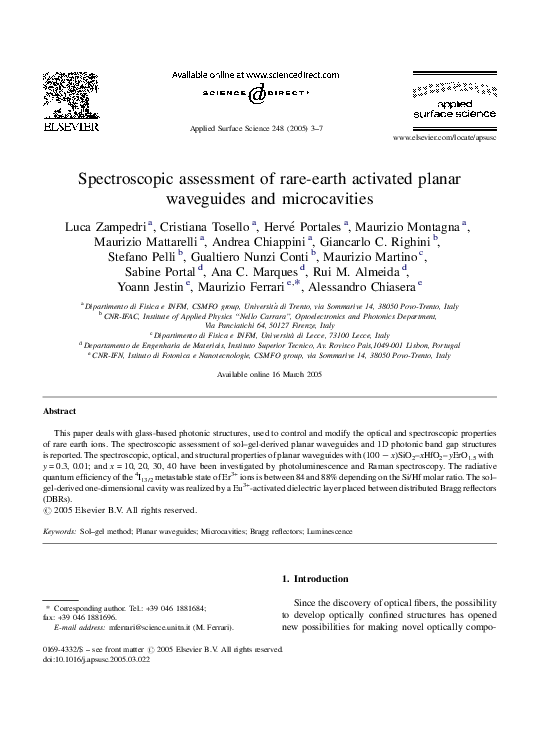 (PDF) Spectroscopic assessment of rare-earth activated planar ...