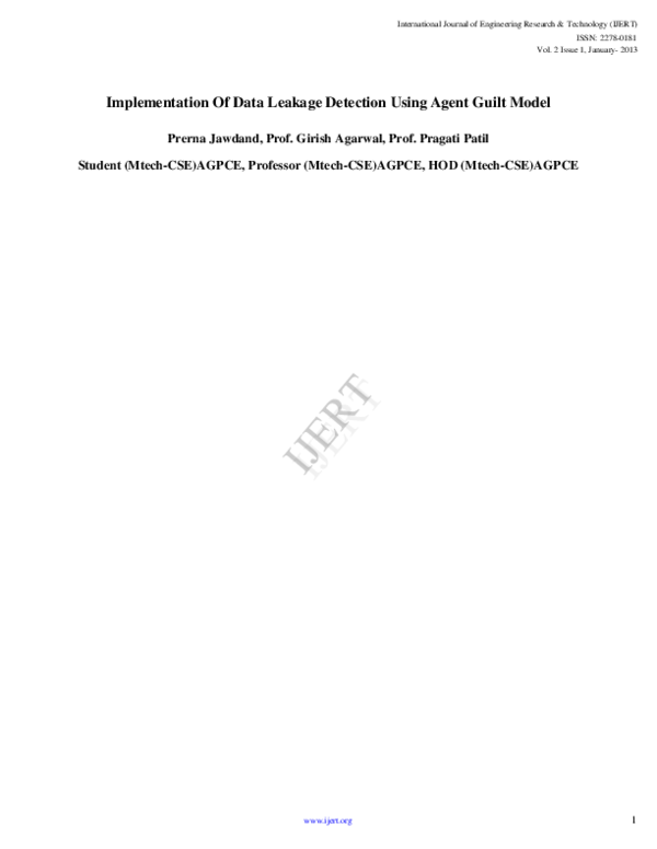 Pdf Ijert Implementation Of Data Leakage Detection Using Agent Guilt