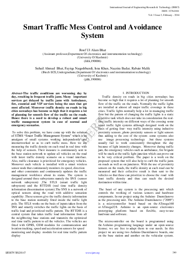 (PDF) IJERT-Smart Traffic Mess Control and Avoidance System