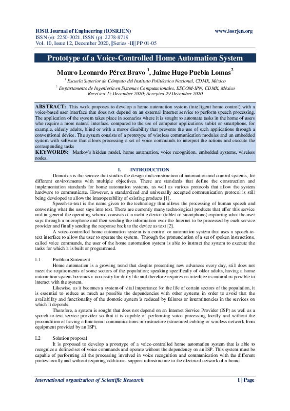 (PDF) Prototype of a Voice-Controlled Home Automation System