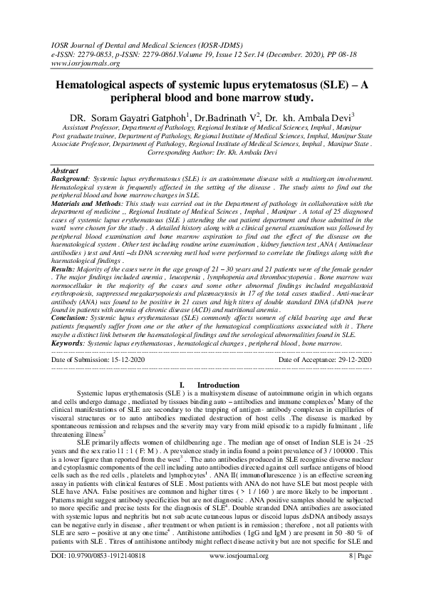 (PDF) Hematological aspects of systemic lupus erytematosus (SLE) -A ...