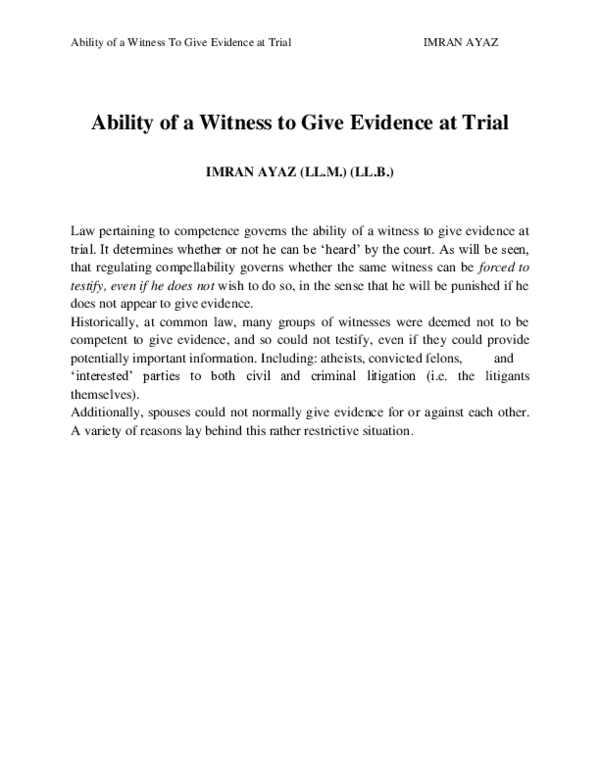 (PDF) Ability of a Witness To Give Evidence at Trial Ability of a ...