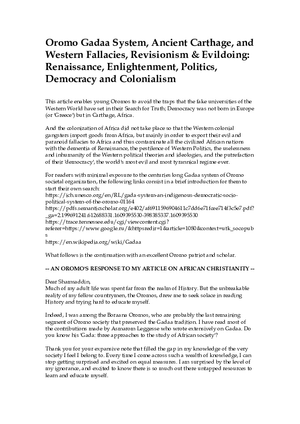 (DOC) Oromo Gadaa System, Ancient Carthage, and Western Fallacies ...