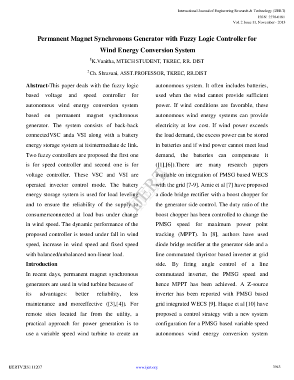 (PDF) Fuzzy Logic Control in Wind Energy Systems
