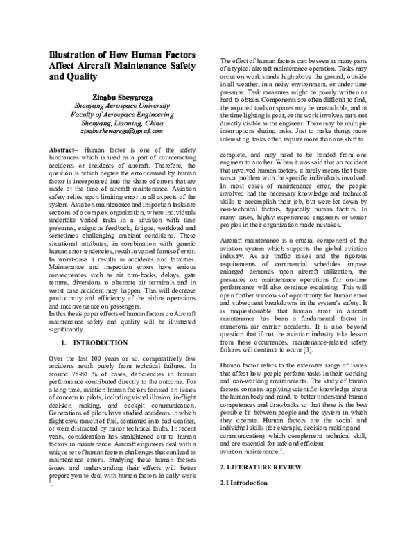(PDF) Illustration of How Human Factors Affect Aircraft Maintenance ...