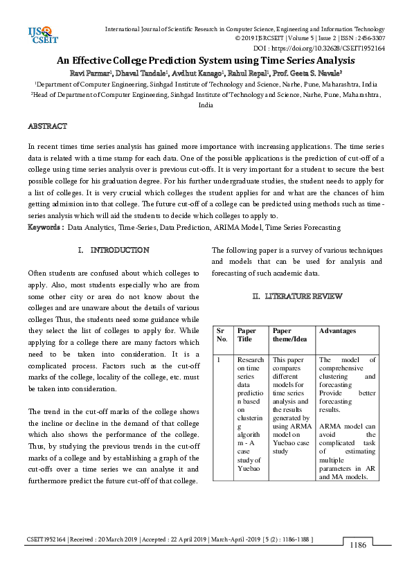 (PDF) An Effective College Prediction System using Time Series Analysis