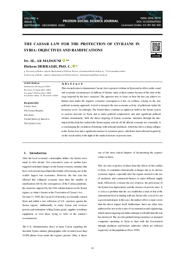 (PDF) THE CAESAR LAW FOR THE PROTECTION OF CIVILIANS IN SYRIA ...