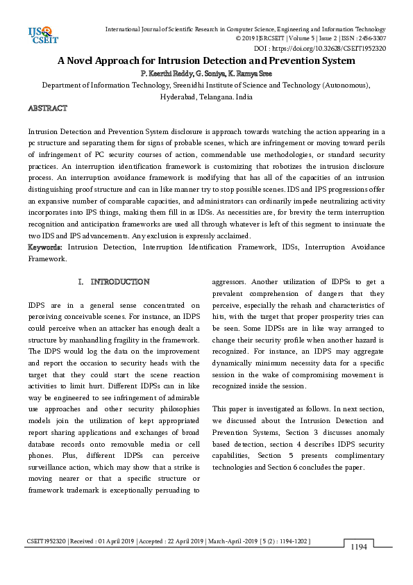 (PDF) A Novel Approach for Intrusion Detection and Prevention System