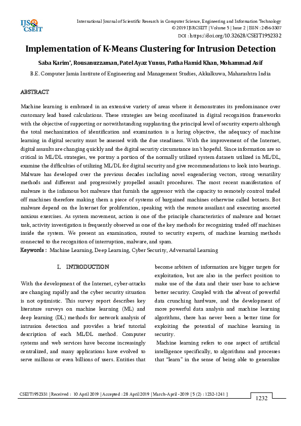 (PDF) Implementation of K-Means Clustering for Intrusion Detection