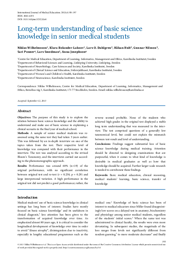 (PDF) Long-term understanding of basic science knowledge in senior ...