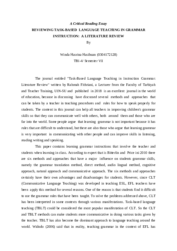 Pdf Task Based Language Teaching In Grammar Instruction A Literature