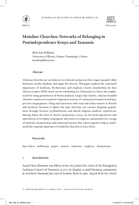 (PDF) Mainline Churches: Networks of Belonging in Postindependence ...