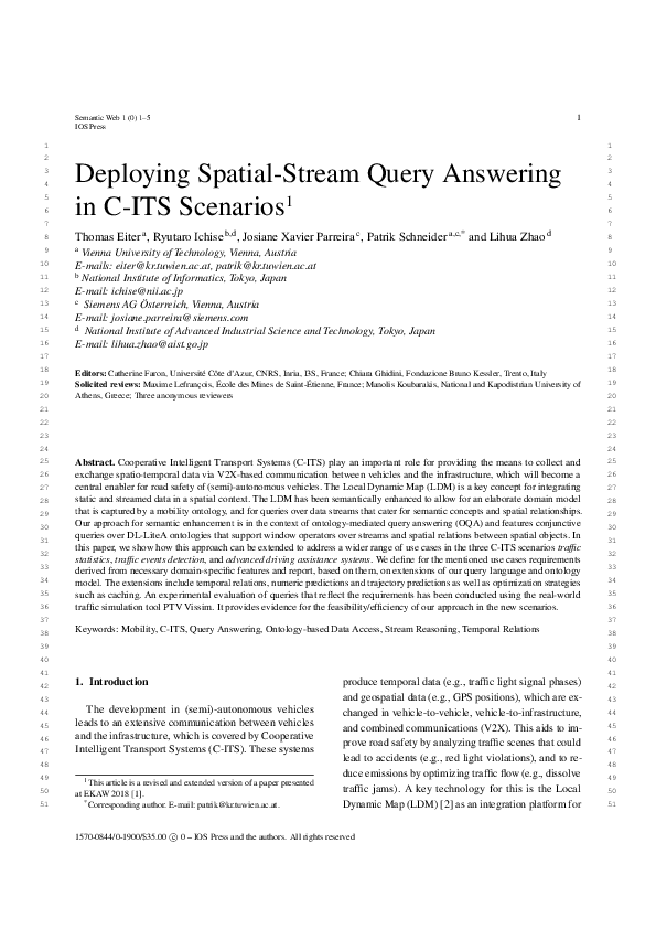 (PDF) Deploying Spatial-Stream Query Answering in C-ITS Scenarios