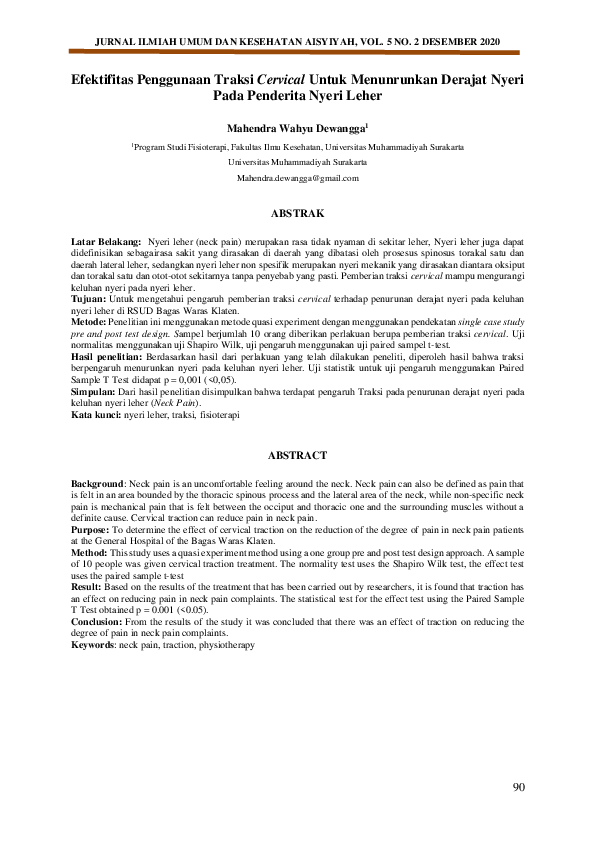 (PDF) Efektifitas Penggunaan Traksi Cervical Untuk Menurunkan Derajat ...