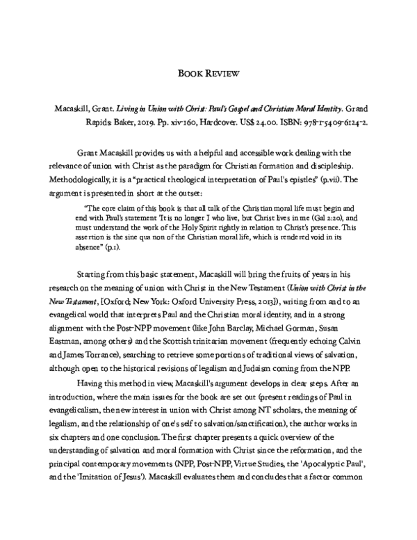 (PDF) Macaskill, Grant. Living in Union with Christ: Paul’s Gospel and ...