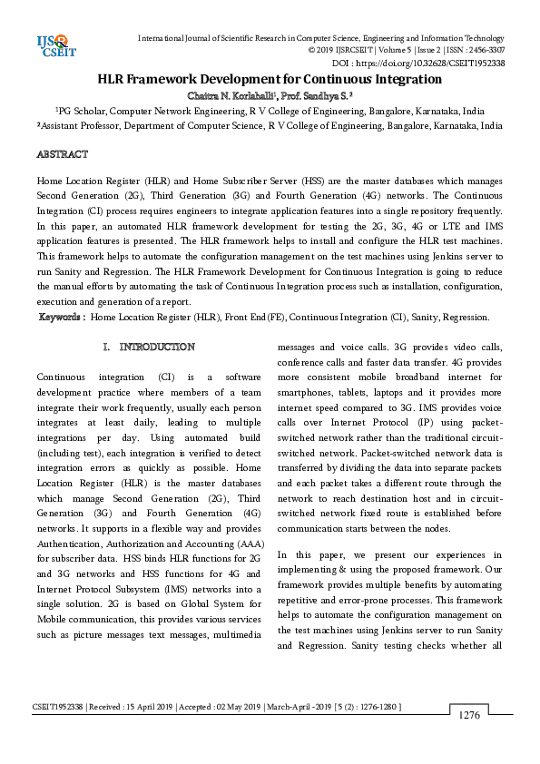 (PDF) HLR Framework Development for Continuous Integration