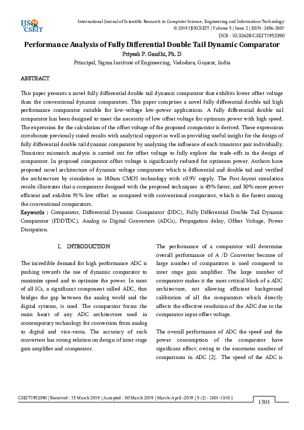 (PDF) Performance Analysis of Fully Differential Double Tail Dynamic ...